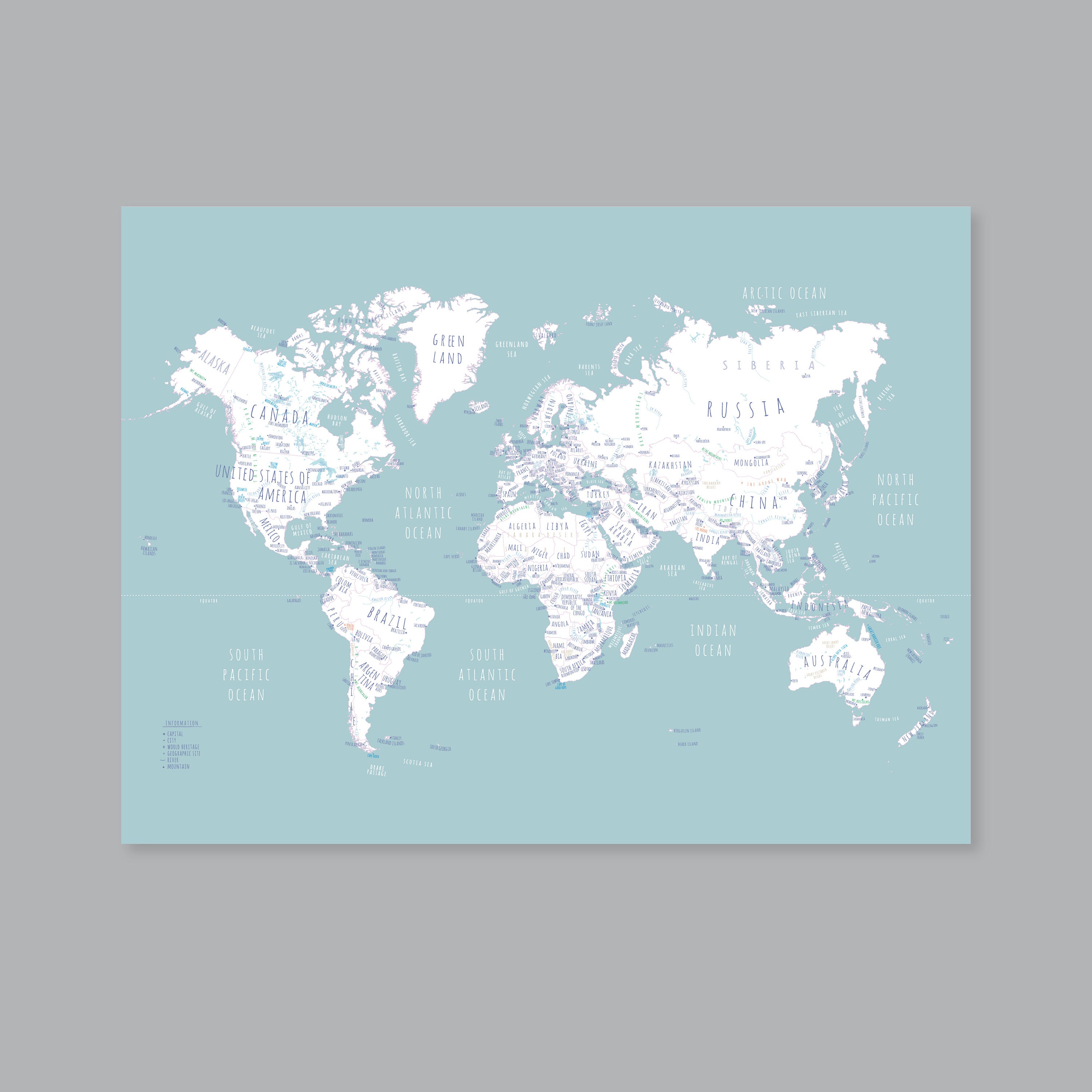 World Map Poster PRINTABLE Line Worldmap With Countries Map | Etsy