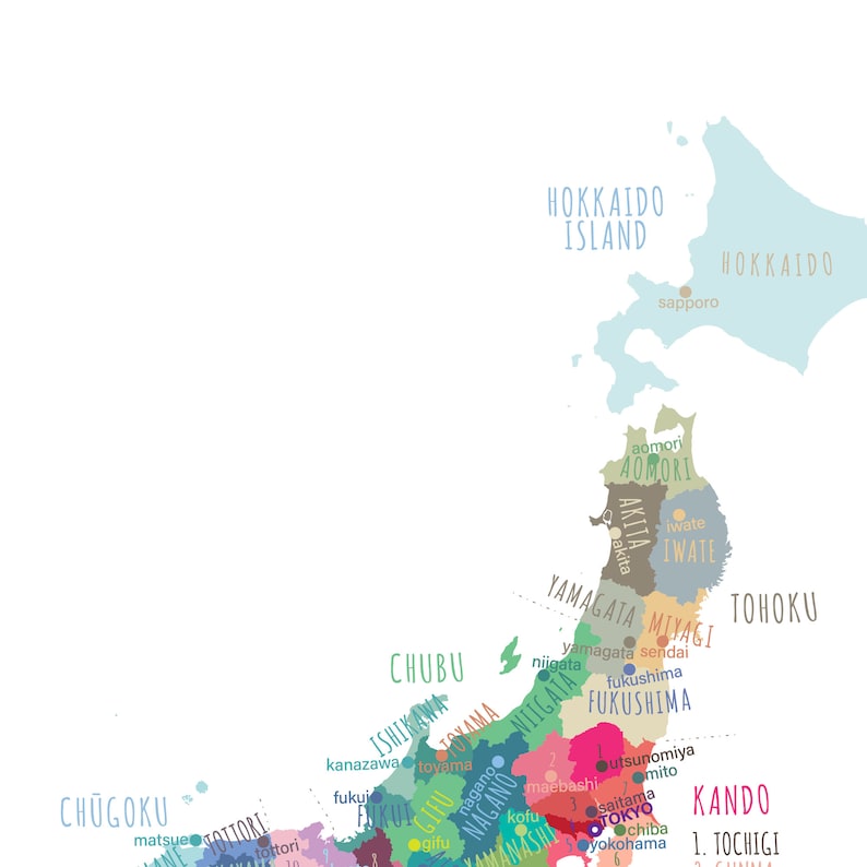Japan Map Region, PRINTABLE Japan Provinces Japan Prefecture Map ...
