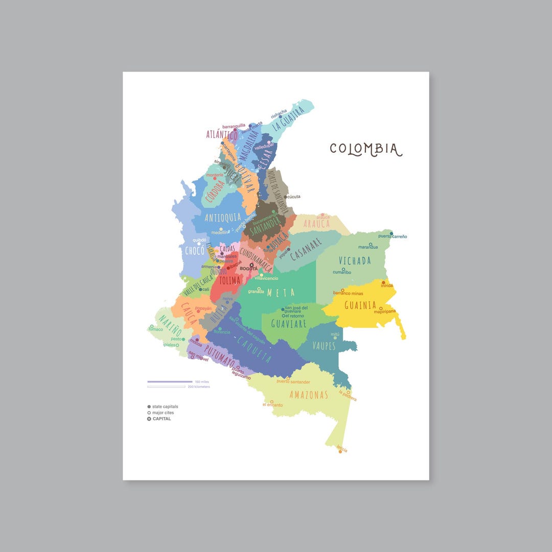 Colombia Map Print: Province & Capital Labeled Art (digital Download) # ...