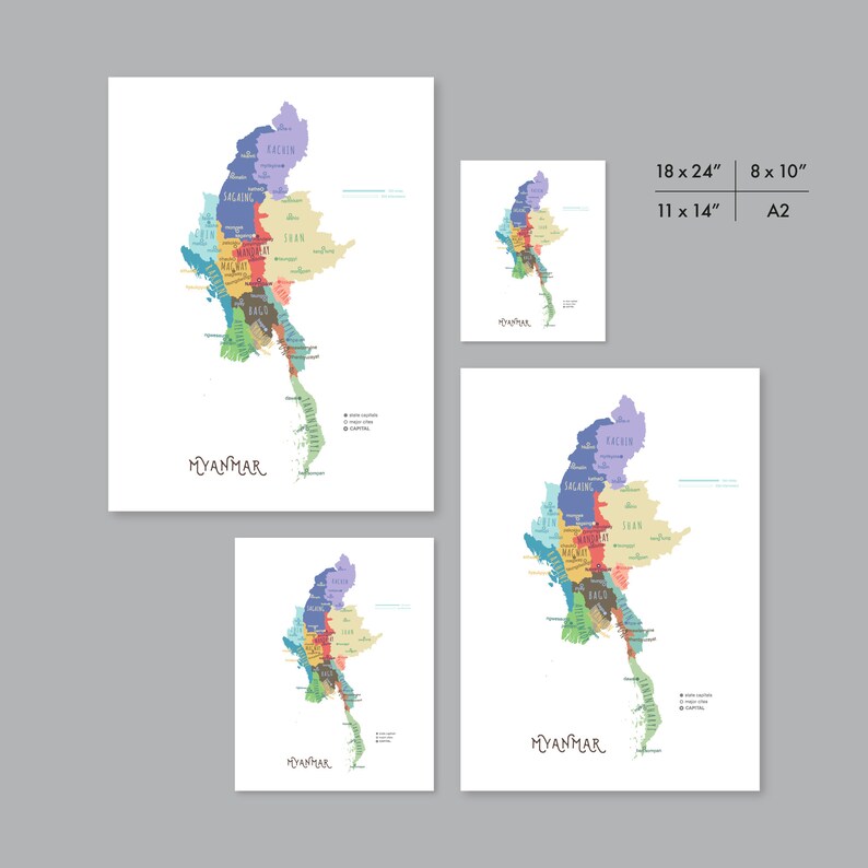 Myanmar Map, PRINTABLE Myanmar Provinces Map, Myanmar Capital State Map ...