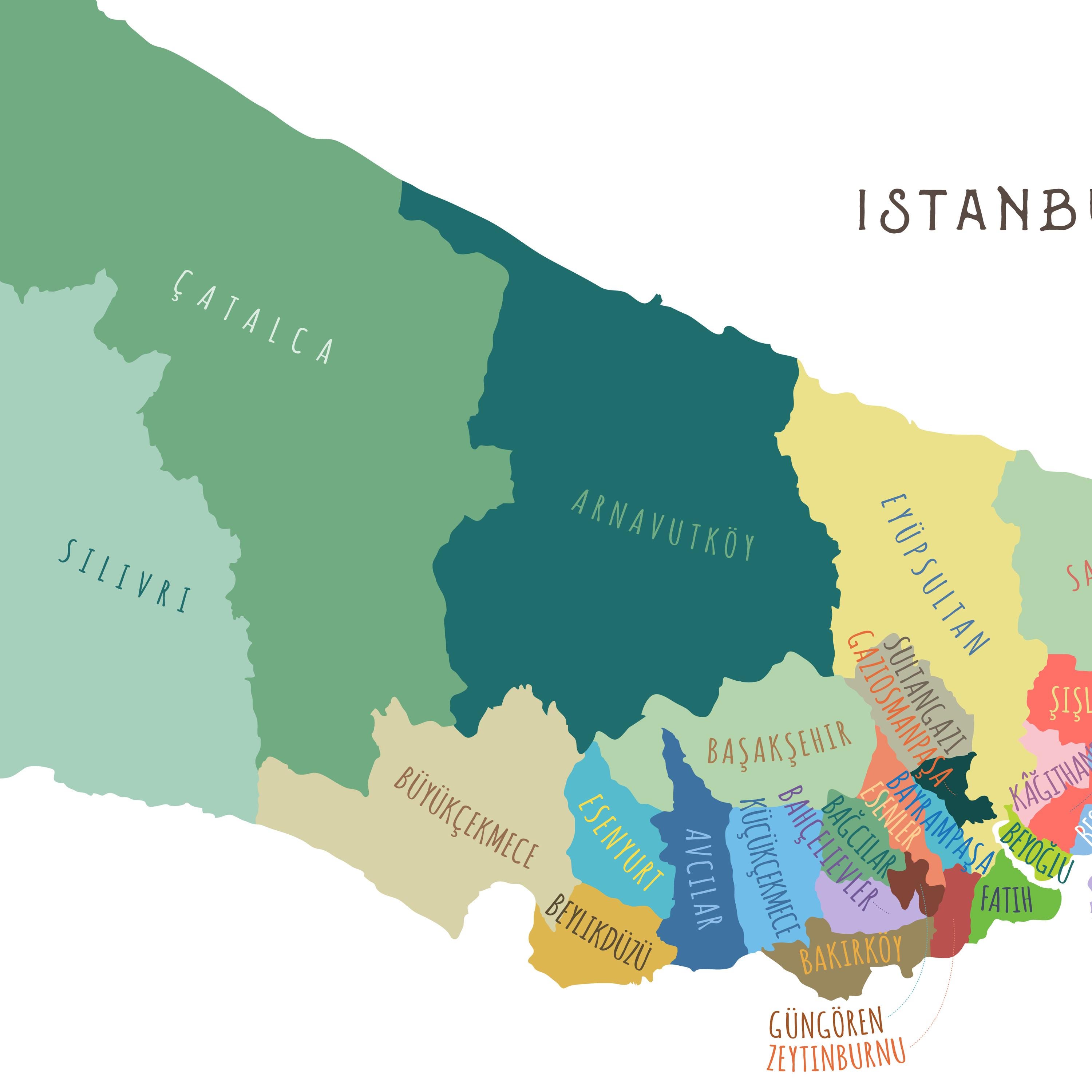 Istanbul Districts Map, PRINTABLE Türkiye Istanbul, Modern Home Decor # ...