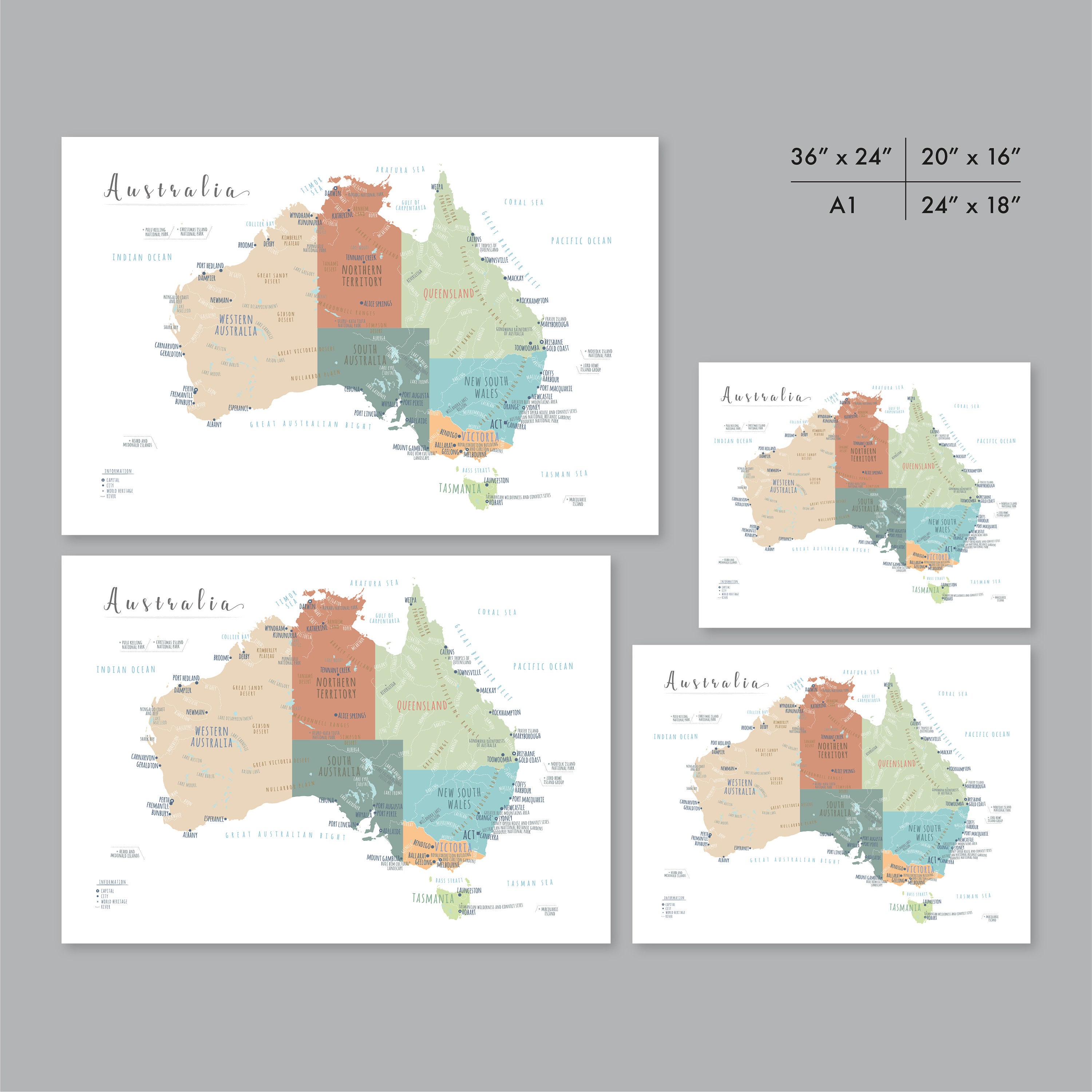 Australia Map PRINTABLE Australia Map Kid Nursery Modern - Etsy