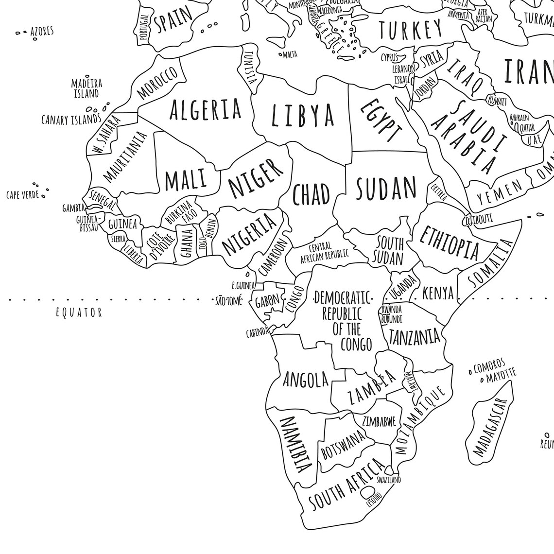 World map with countries PRINTABLE Map of the World wall art | Etsy