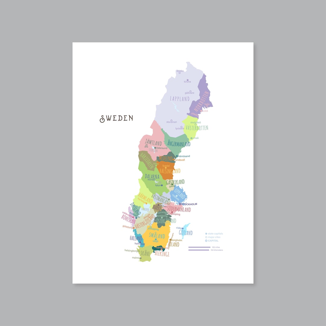 Sweden Map, PRINTABLE Sweden Provinces and Capitals, Labeled Sweden Map ...
