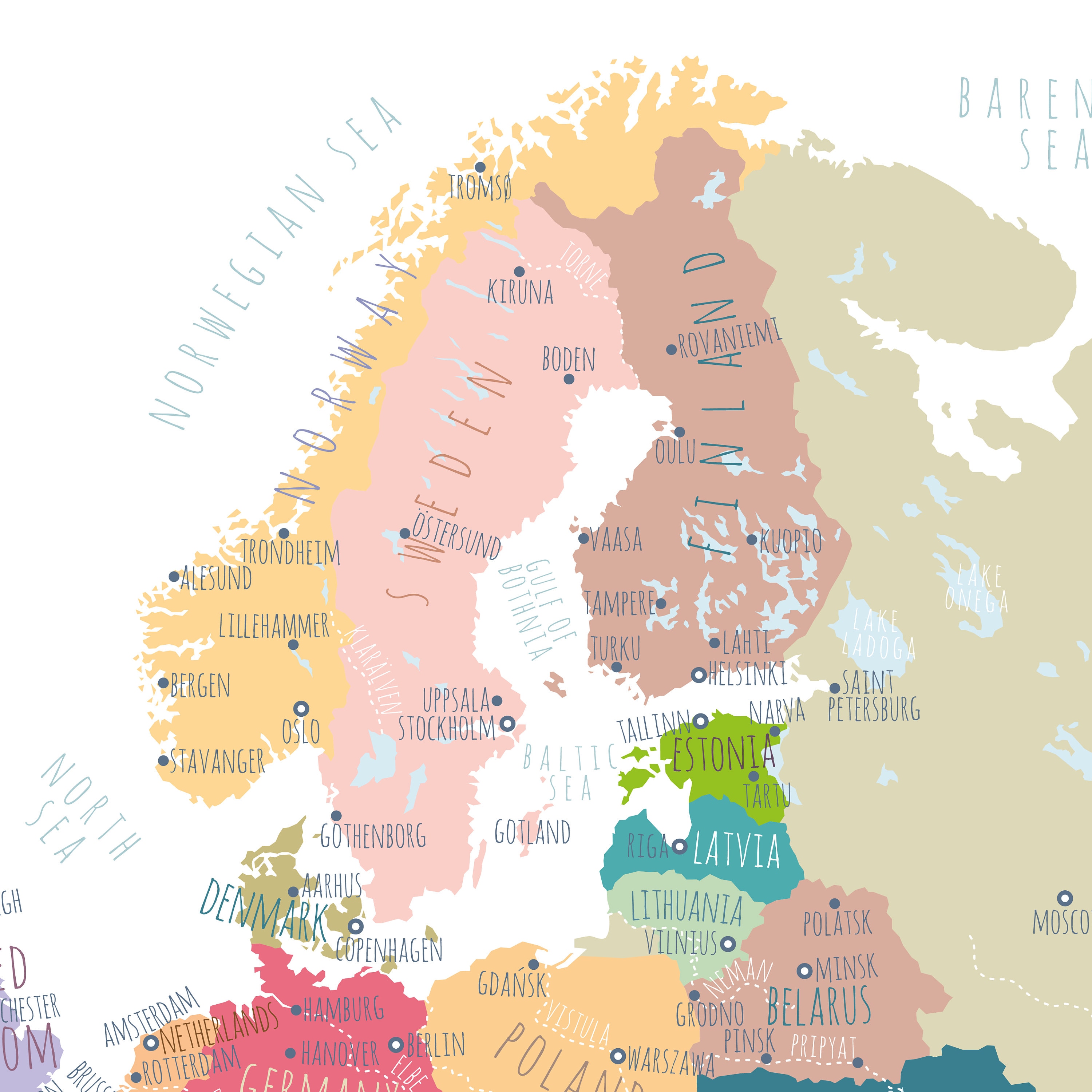 Printable Europe Map: Countries, Capitals, Cities (PDF/JPG) - Etsy UK
