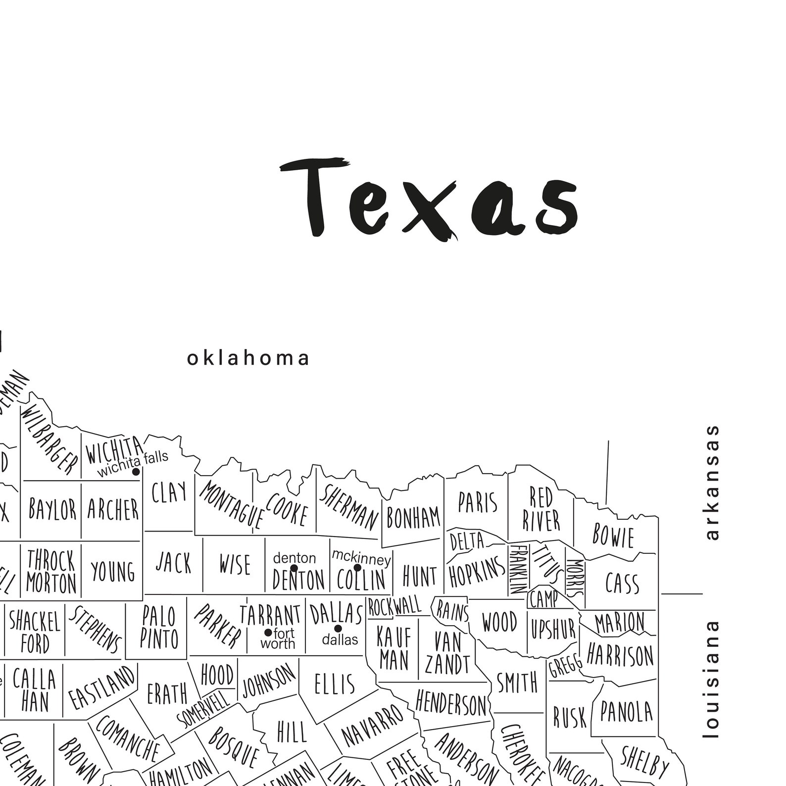 Texas Map Poster PRINTABLE Texas Countries Map TX Texas - Etsy