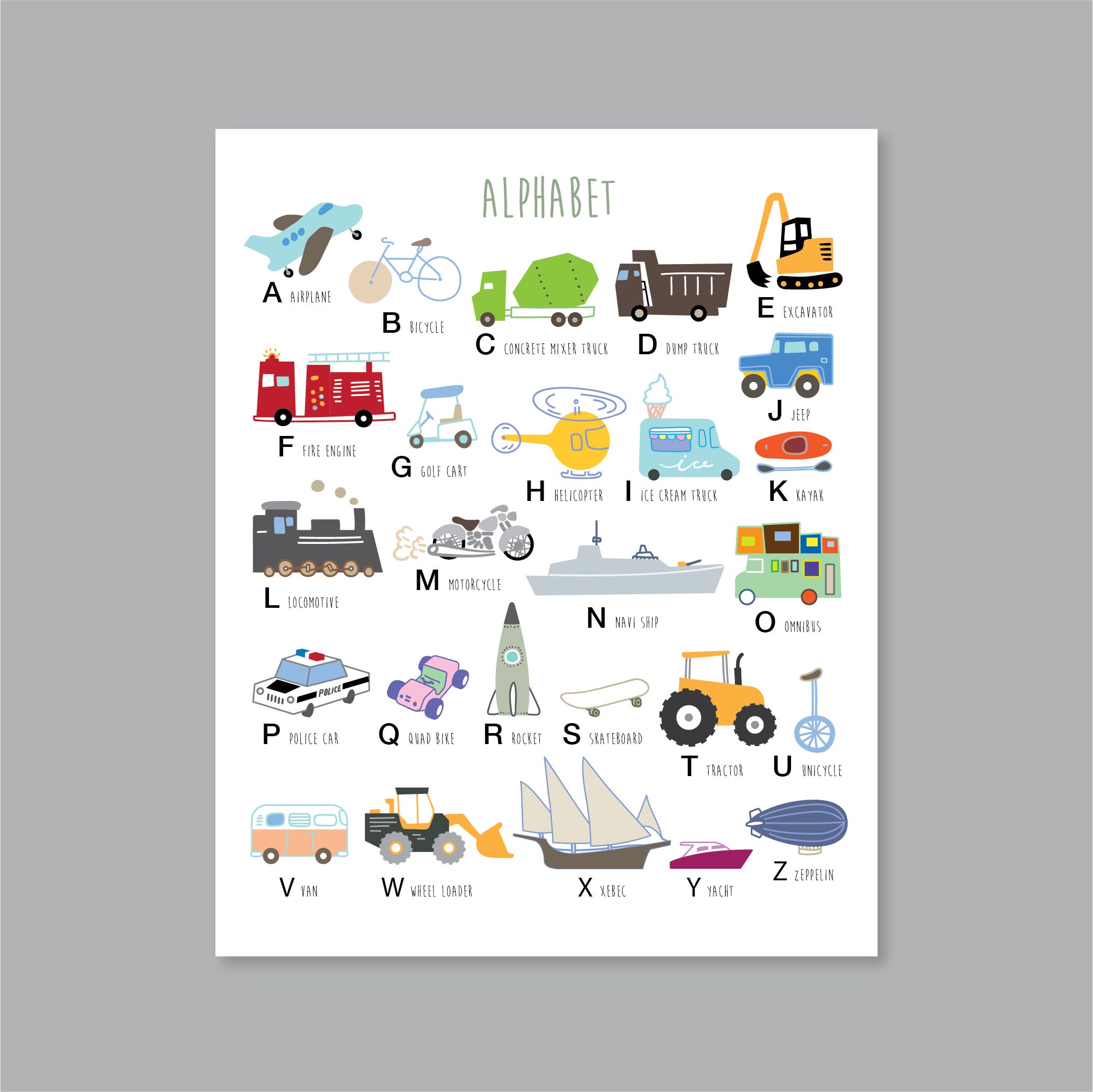 Transports Alphabet Poster PRINTABLE Nursery decor baby boy | Etsy