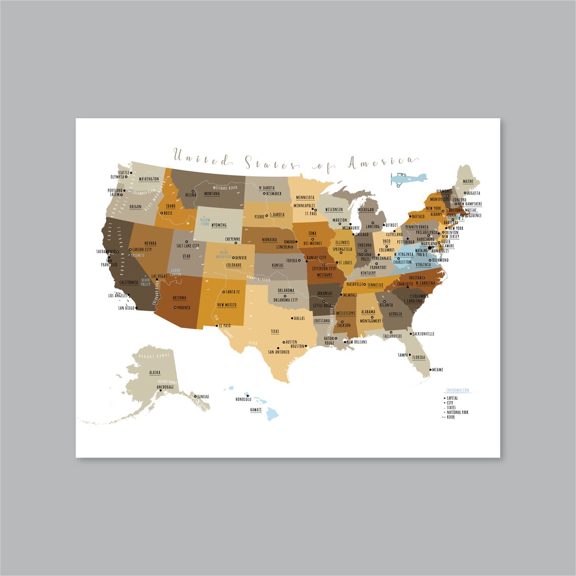 United States Map Wall Art PRINTABLE United States Map Print | Etsy