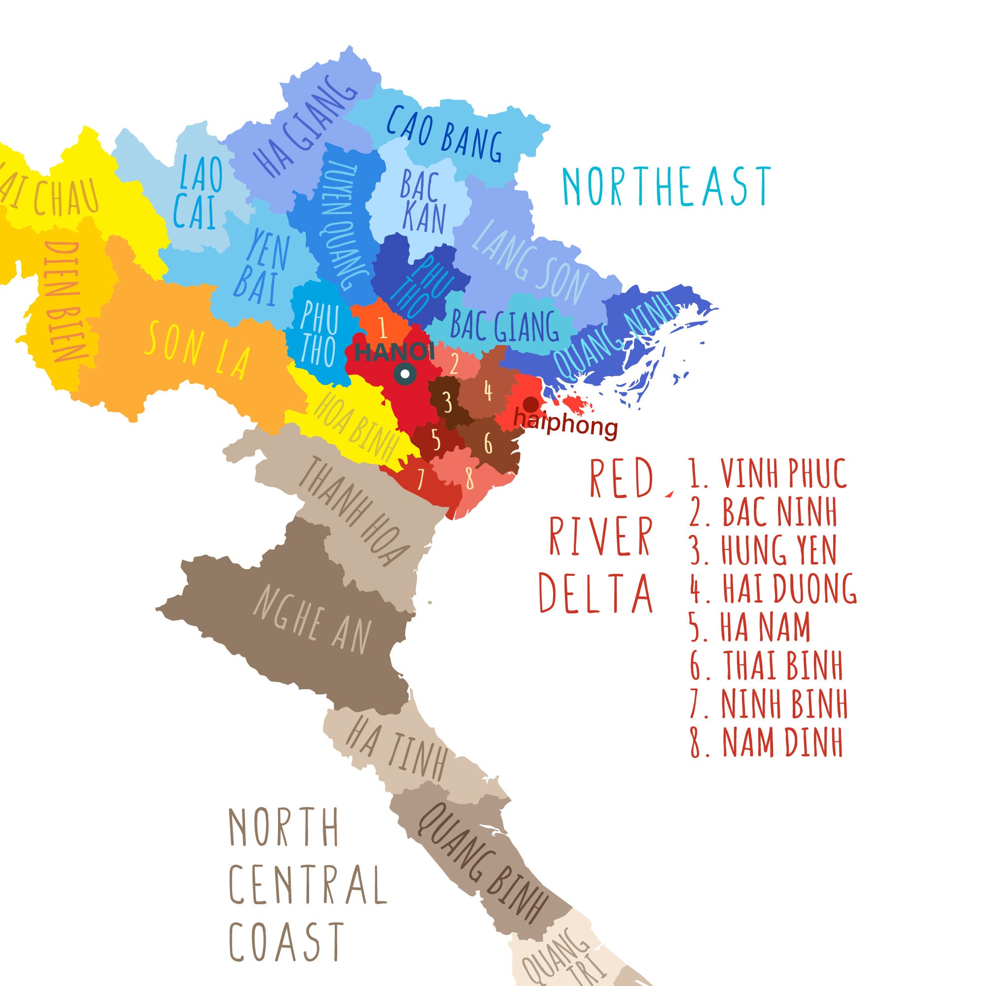 Vietnam Map Region PRINTABLE Vietnam Provinces Labeled - Etsy Australia