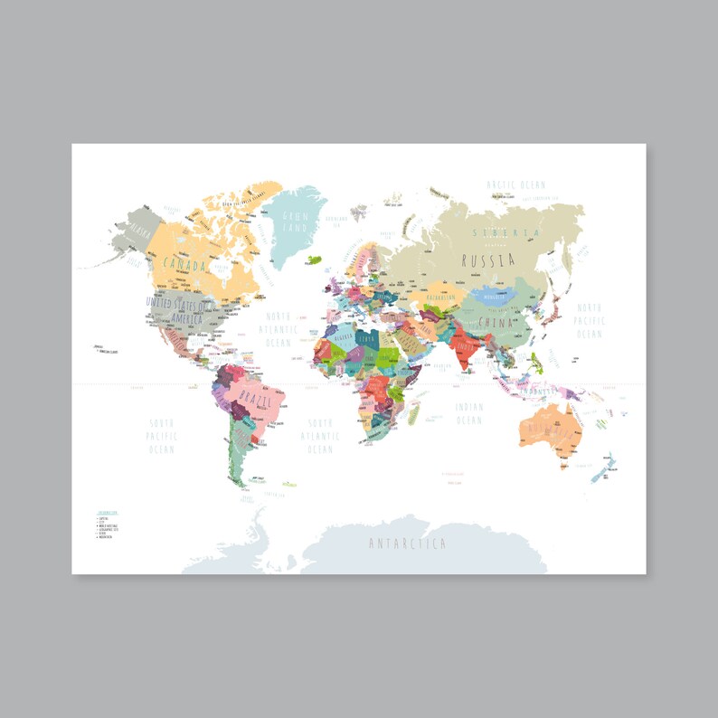 World Map Poster PRINTABLE World Map With Countries Map of - Etsy Canada
