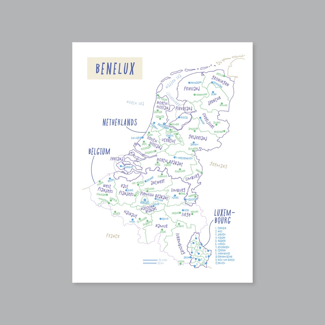 Benelux Map, PRINTABLE Belgium Netherlands Luxembourg Map, Labeled Benelux Map With Cities ...