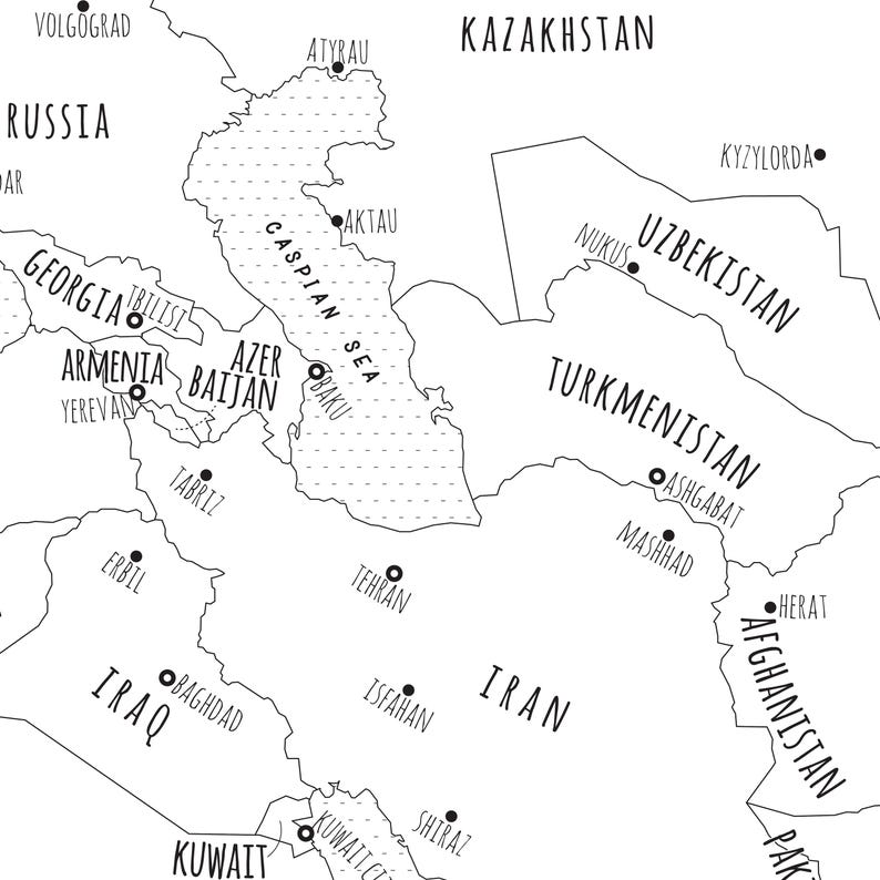 Printable Middle East Map : Home Decor (PDF/JPG) #P751 - Etsy