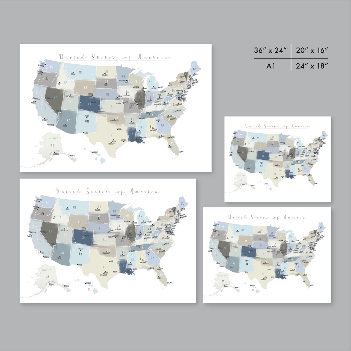 United States Map Wall Art PRINTABLE United States Map Print | Etsy