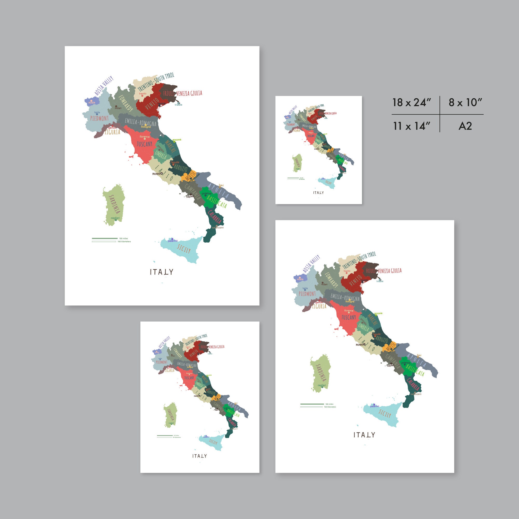 Italy Map PRINTABLE Italy Regions and Capitals Labeled Italy - Etsy ...