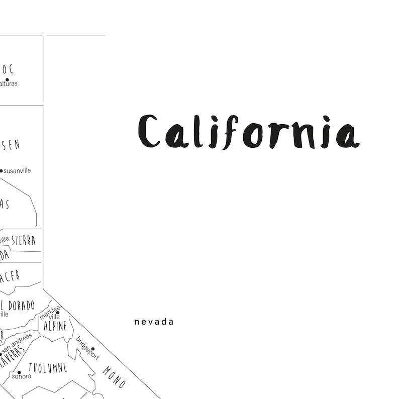 California Map Poster, PRINTABLE California County Map CA, California ...