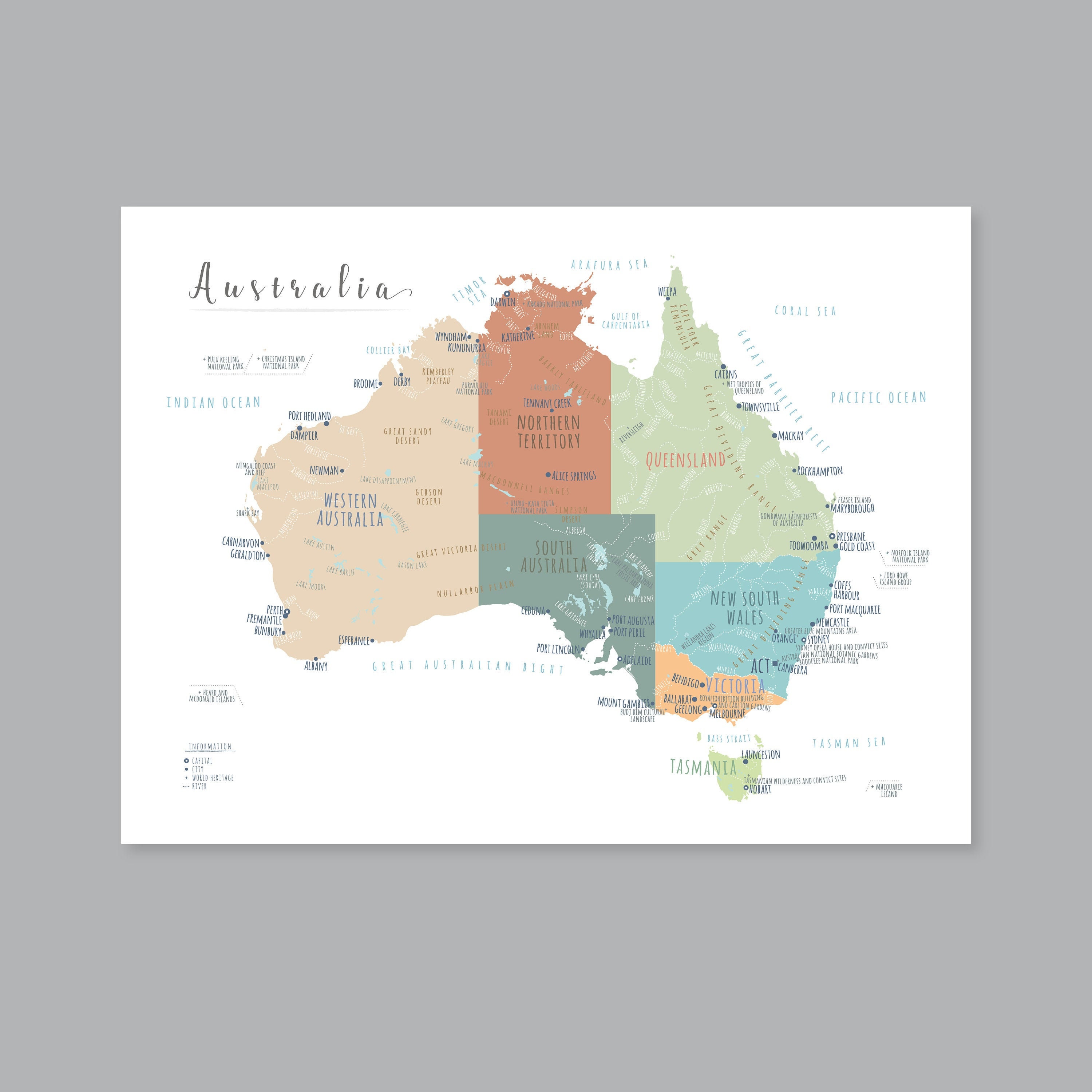 Australia Map PRINTABLE Australia Map Kid Nursery Modern - Etsy