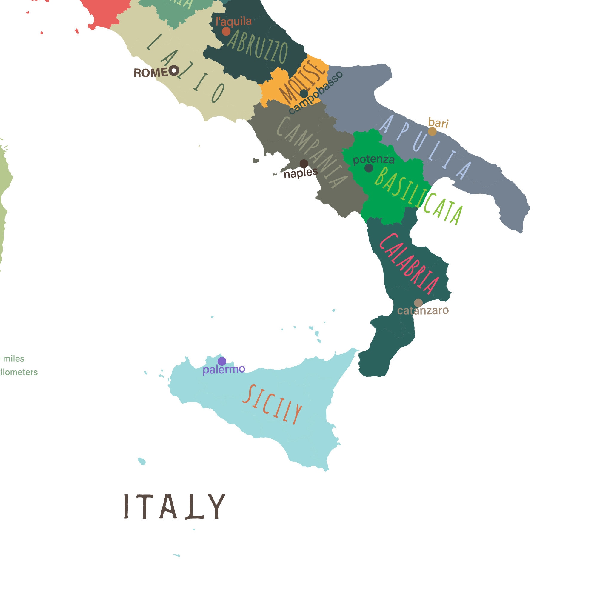 Italy Map PRINTABLE Italy Regions and Capitals Labeled Italy - Etsy ...