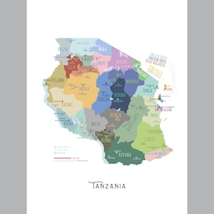 Tanzania Map, PRINTABLE Tanzania Regions and Capitals, Labeled Tanzania Map, Home Decor (#P648 ...