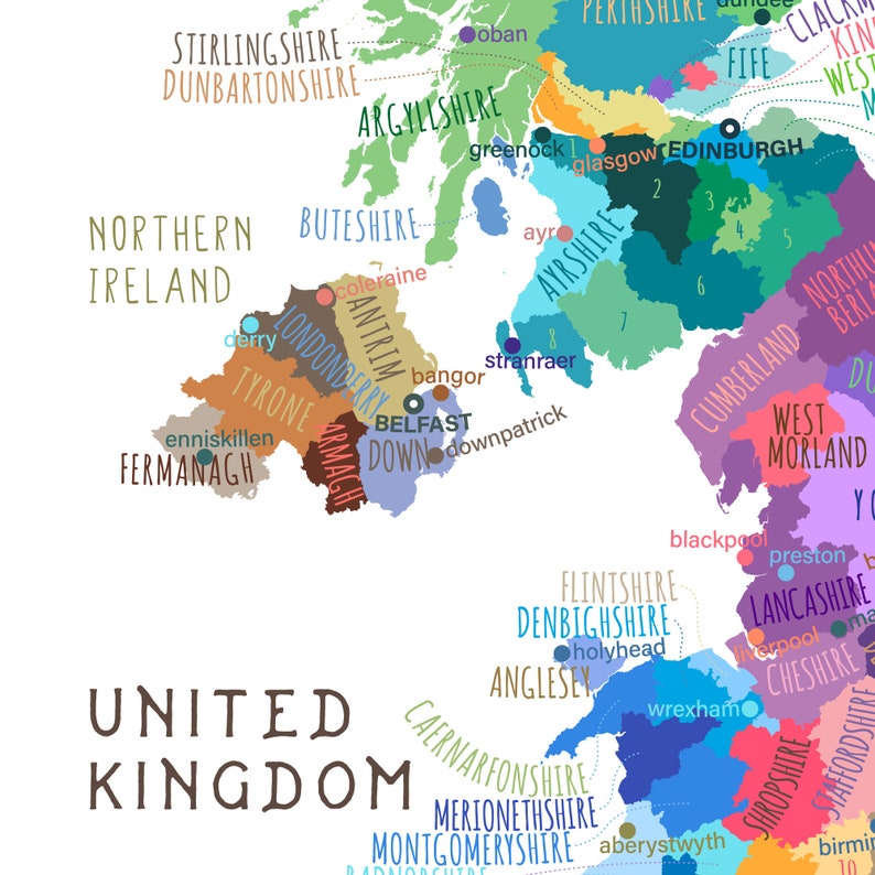 UK County Map Print: Labeled United Kingdom Map (digital Download) - Etsy
