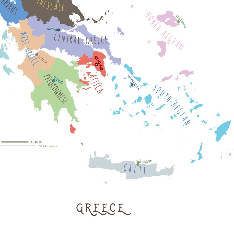 Greece Map, PRINTABLE Greece Regions and Capitals, Labeled Greece Map ...