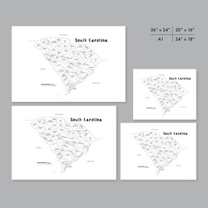 South Carolina Map Art, PRINTABLE South Carolina Countries Map SC ...