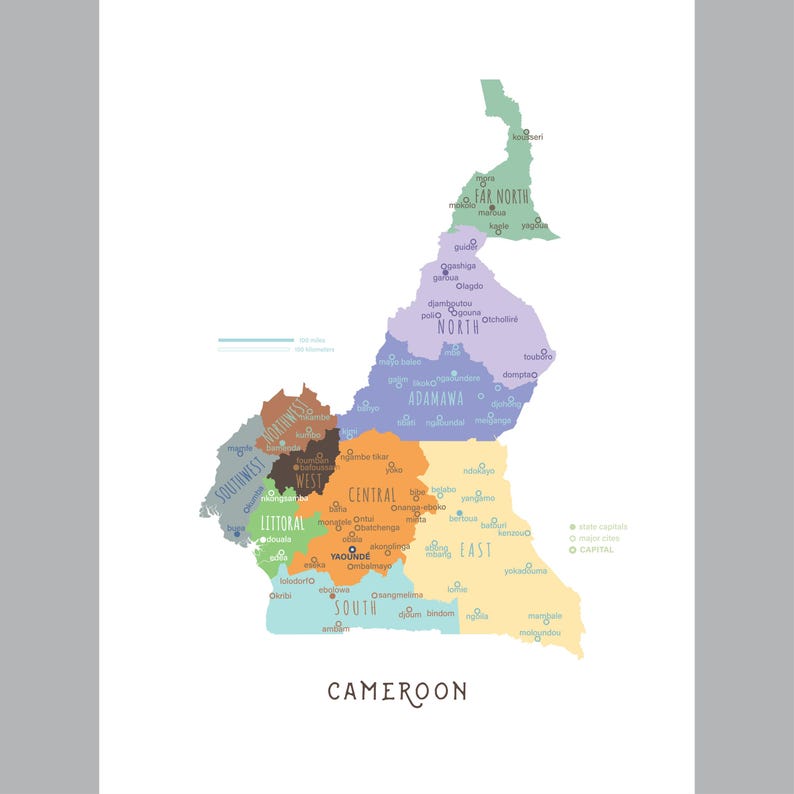 Cameroon Map, PRINTABLE Cameroon Regions and Capitals, Labeled Cameroon ...
