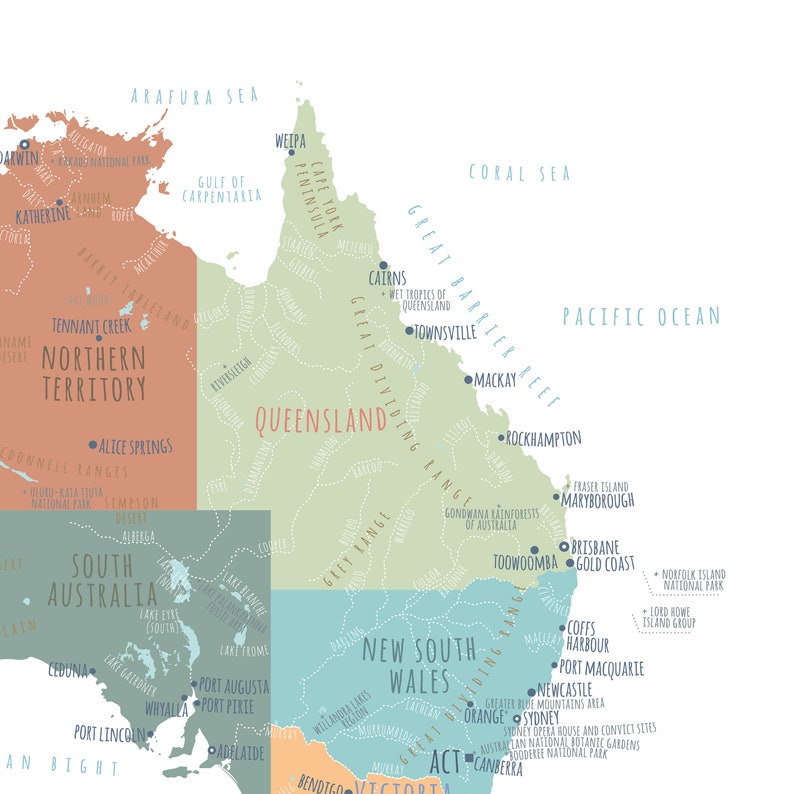 Australia Map PRINTABLE Australia Map Kid Nursery Modern - Etsy