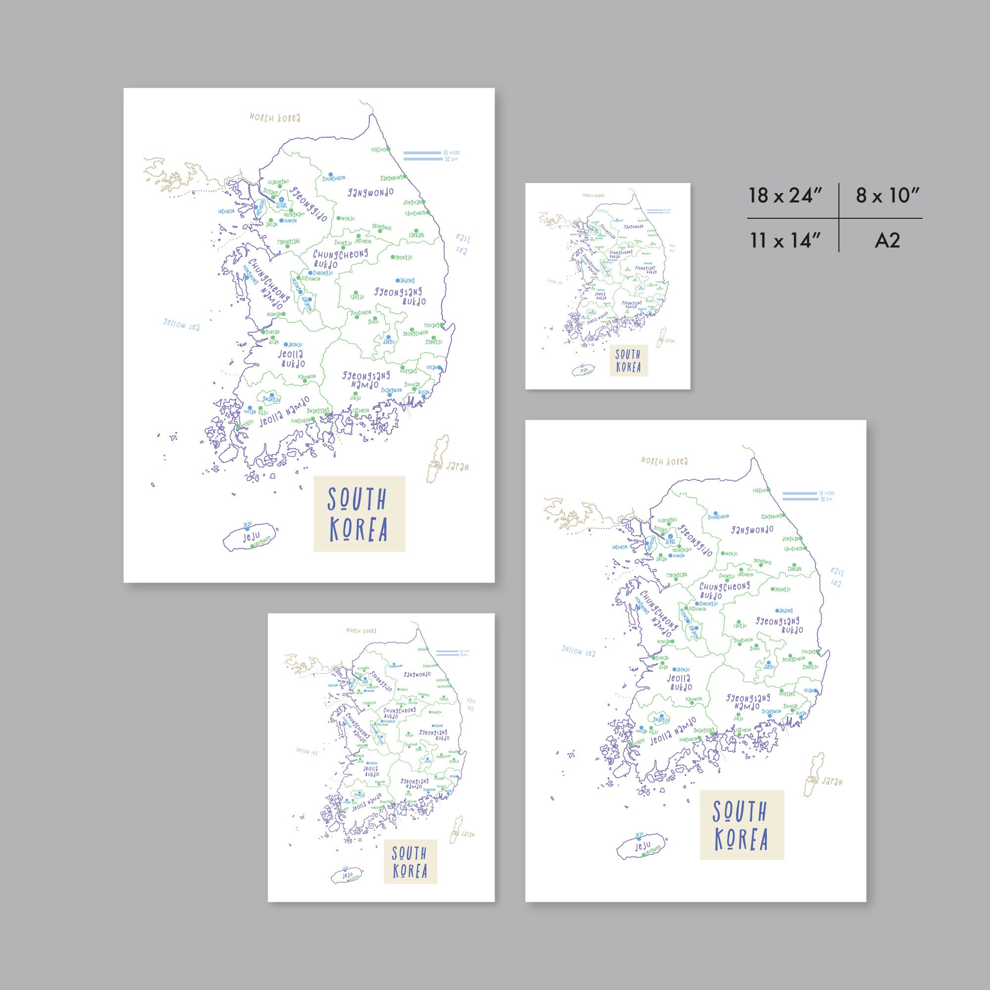 South Korea Map, PRINTABLE South Korea Provinces, Capitals, Cities ...