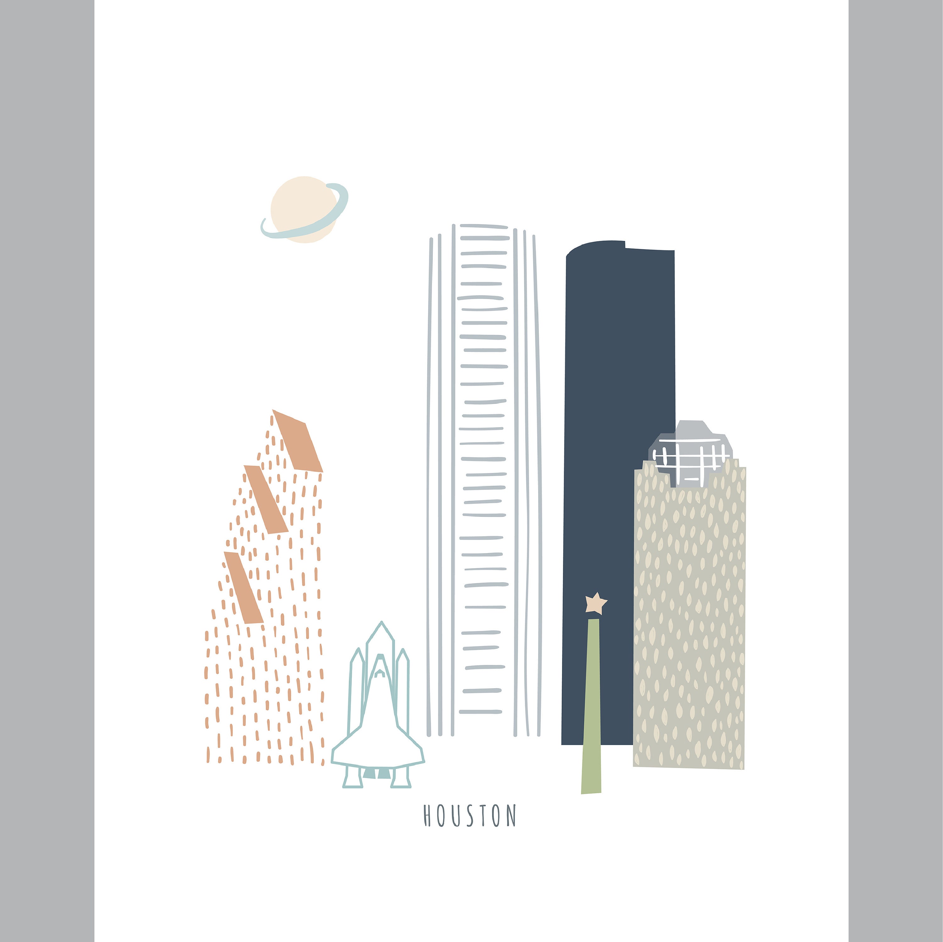 Houston Skyline Print Printable Houston Wall Art Kid Nursery - Etsy