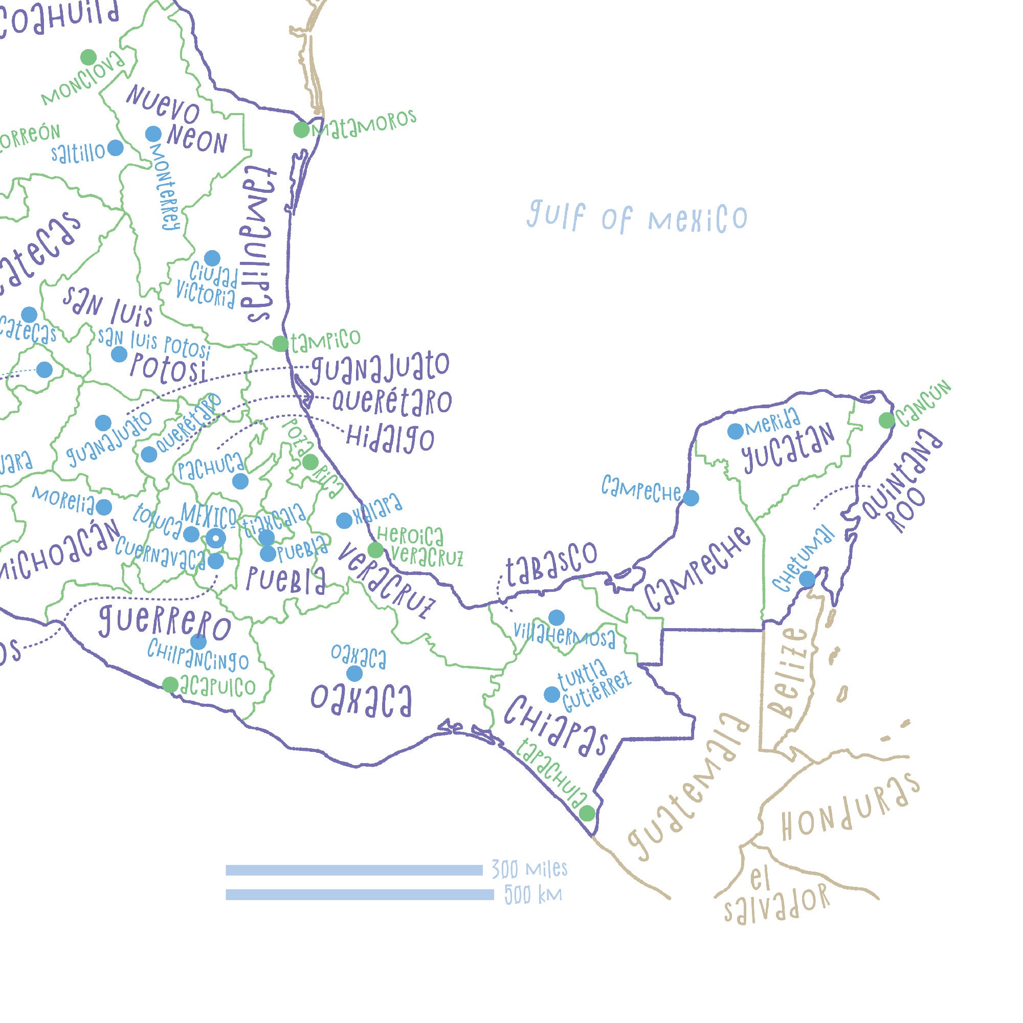 Mexico Map, PRINTABLE Mexico Provinces, Capitals, Cities, Labeled ...