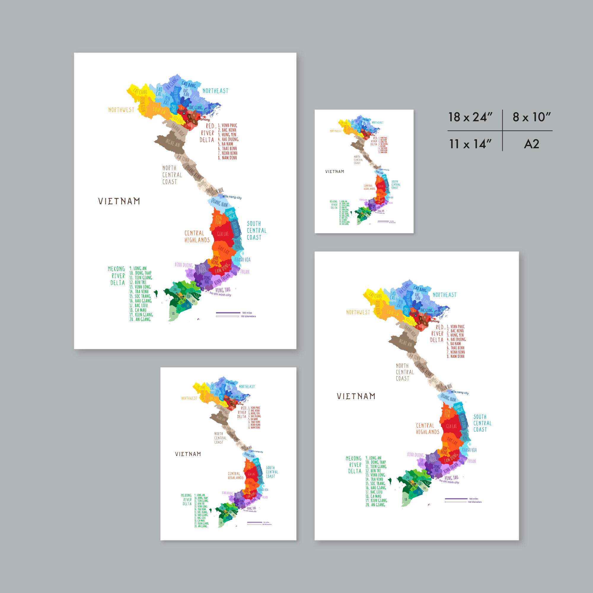 Vietnam Provinces Map Print: Modern Home Decor (digital Download) #P576 ...