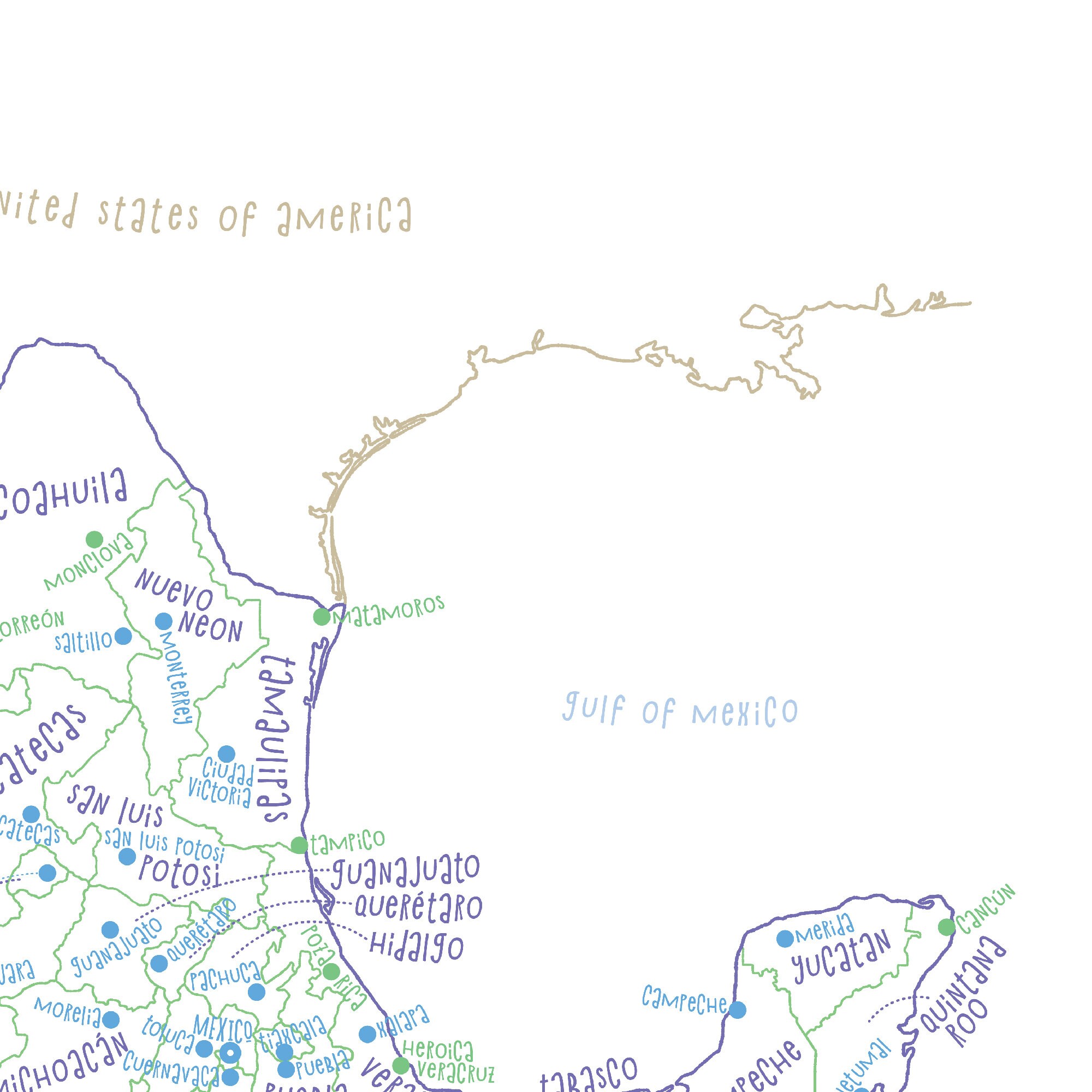 Mexico Map, PRINTABLE Mexico Provinces, Capitals, Cities, Labeled ...