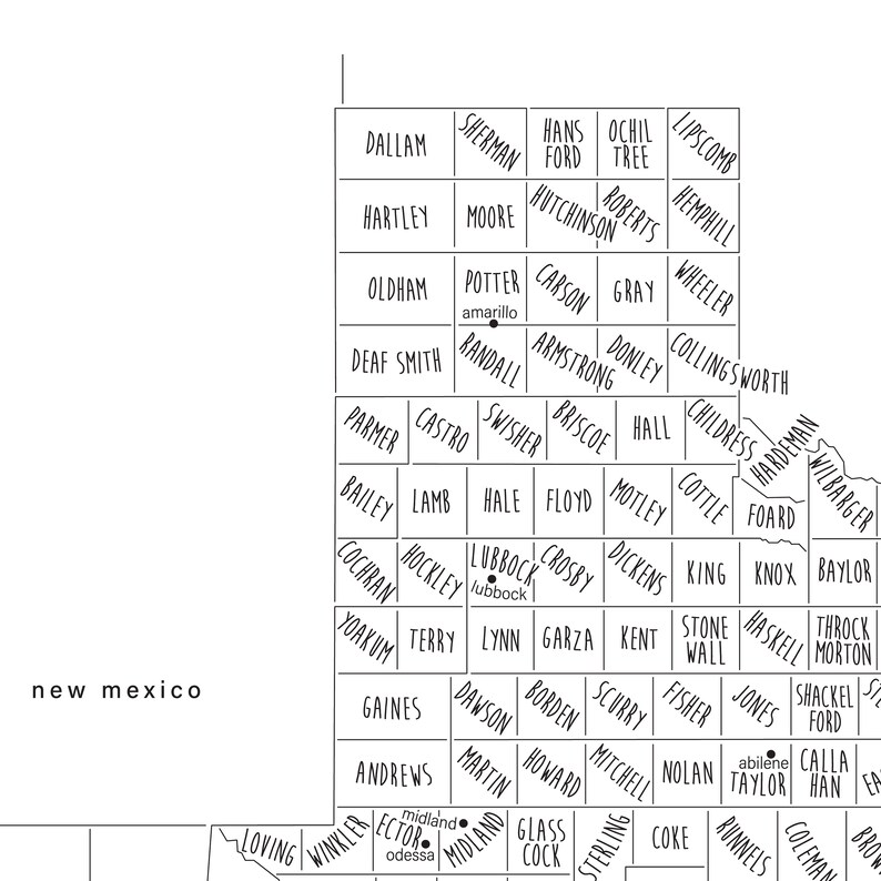 Texas Map Poster PRINTABLE Texas Countries Map TX Texas - Etsy