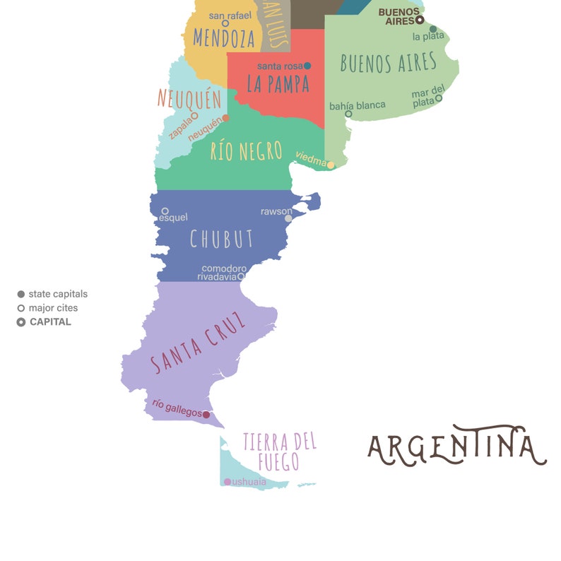Argentina Map, PRINTABLE Argentina Province and Capitals, Labeled ...