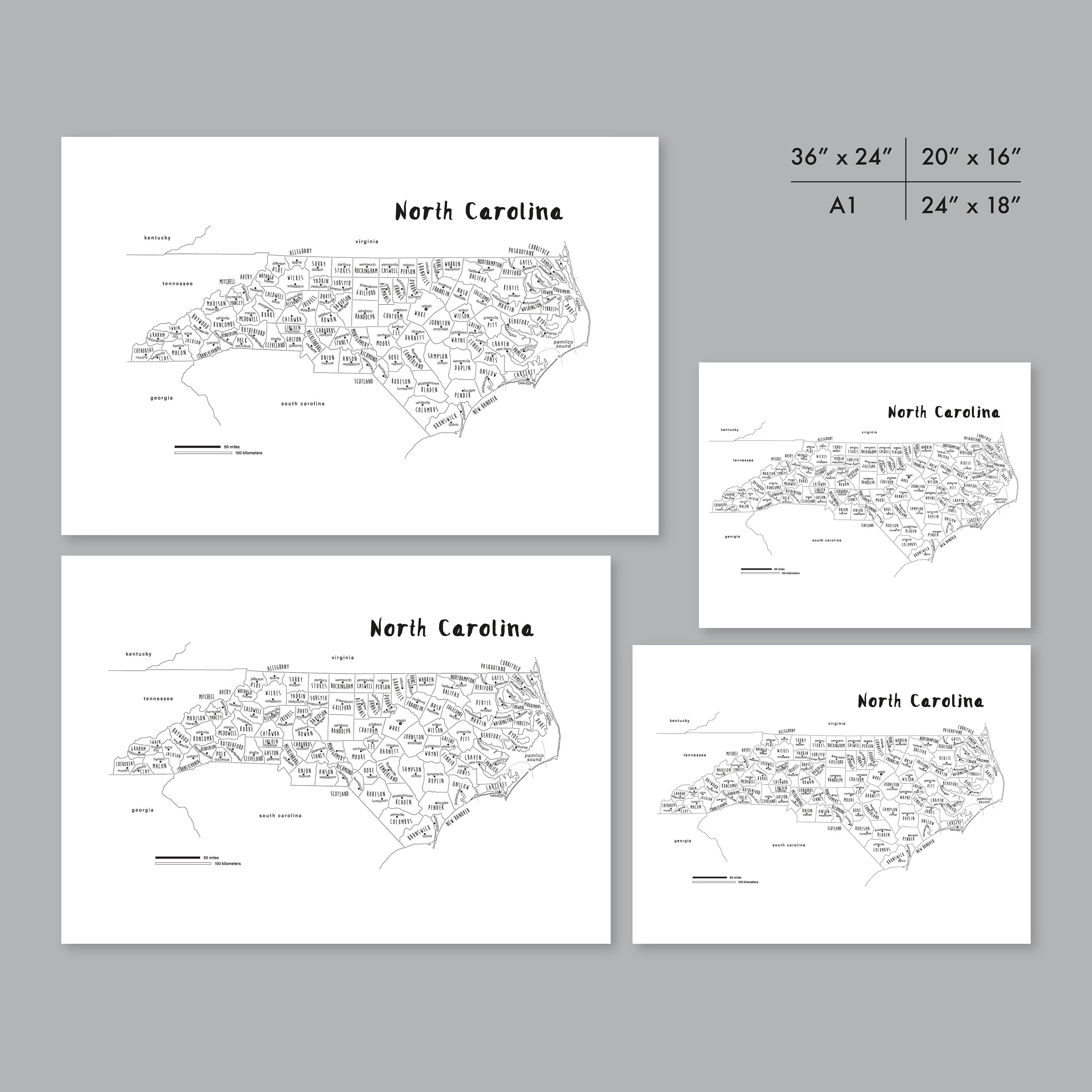 North Carolina Map Art Print: NC Counties (digital Download) - Etsy