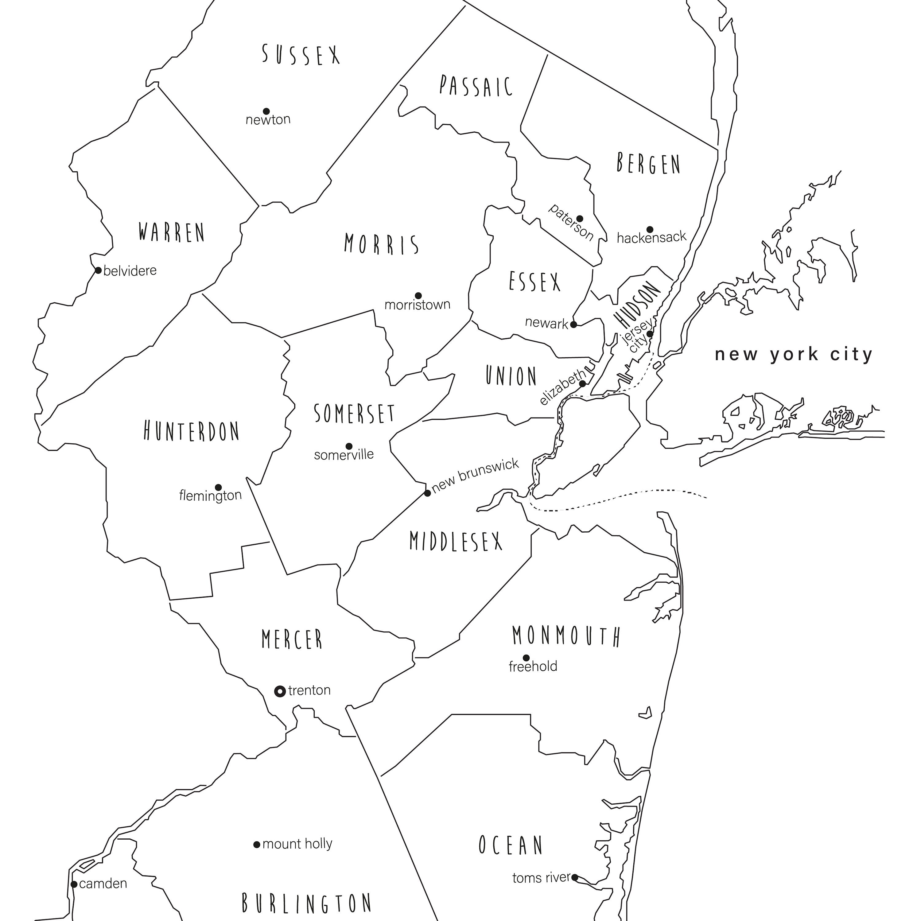 New Jersey Map Poster Printable New Jersey County Map Nj New Jersey