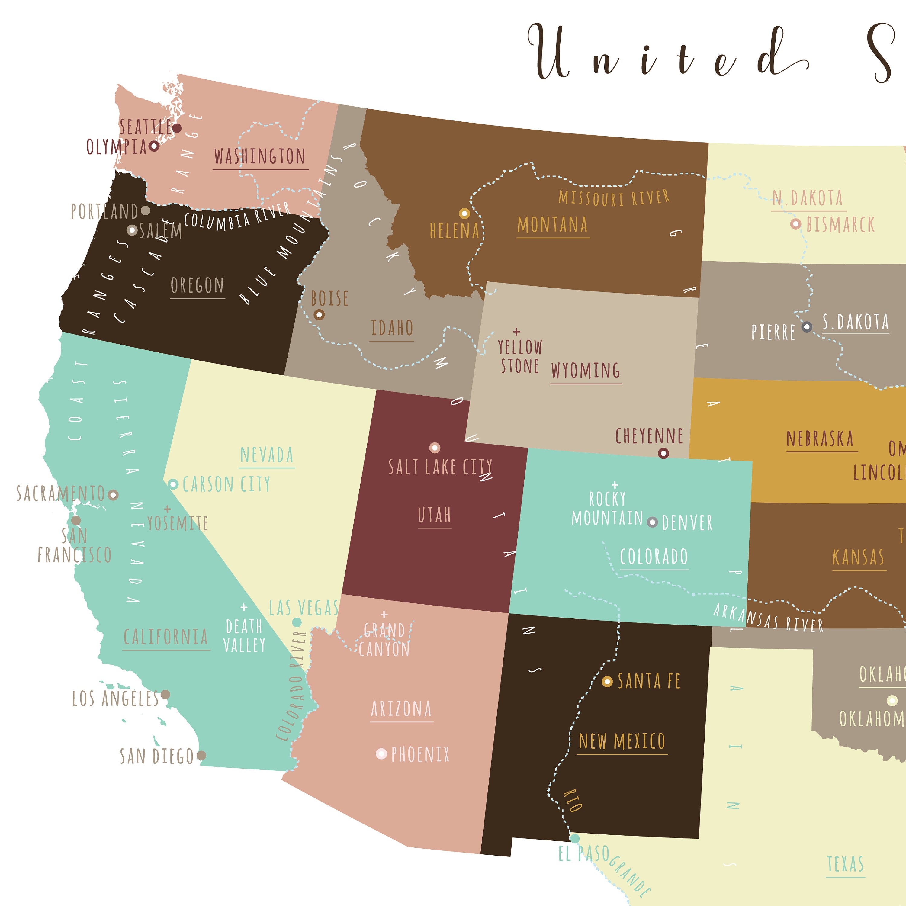 United States Map Wall Art PRINTABLE United States Map Print - Etsy