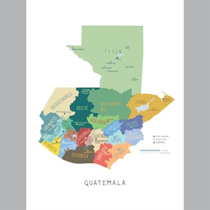 Guatemala Map Print: Provinces & Capitals, Modern Home Decor (digital ...