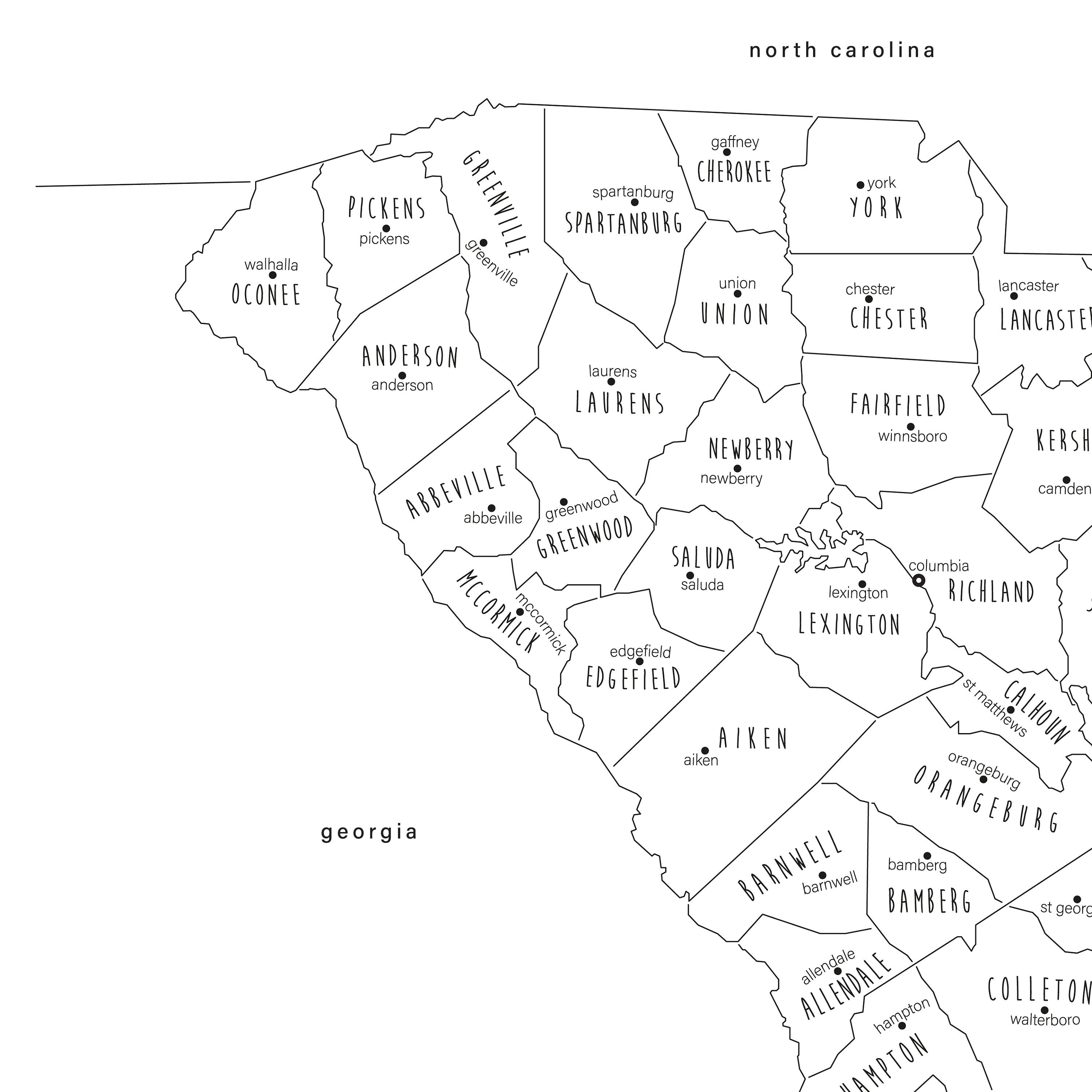 South Carolina Map Art, PRINTABLE South Carolina Countries Map SC ...
