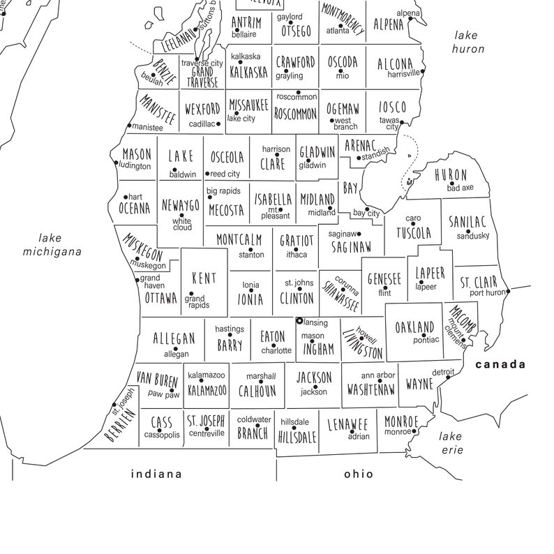 Michigan Map Art Print: Modern MI State Counties Decor (digital ...