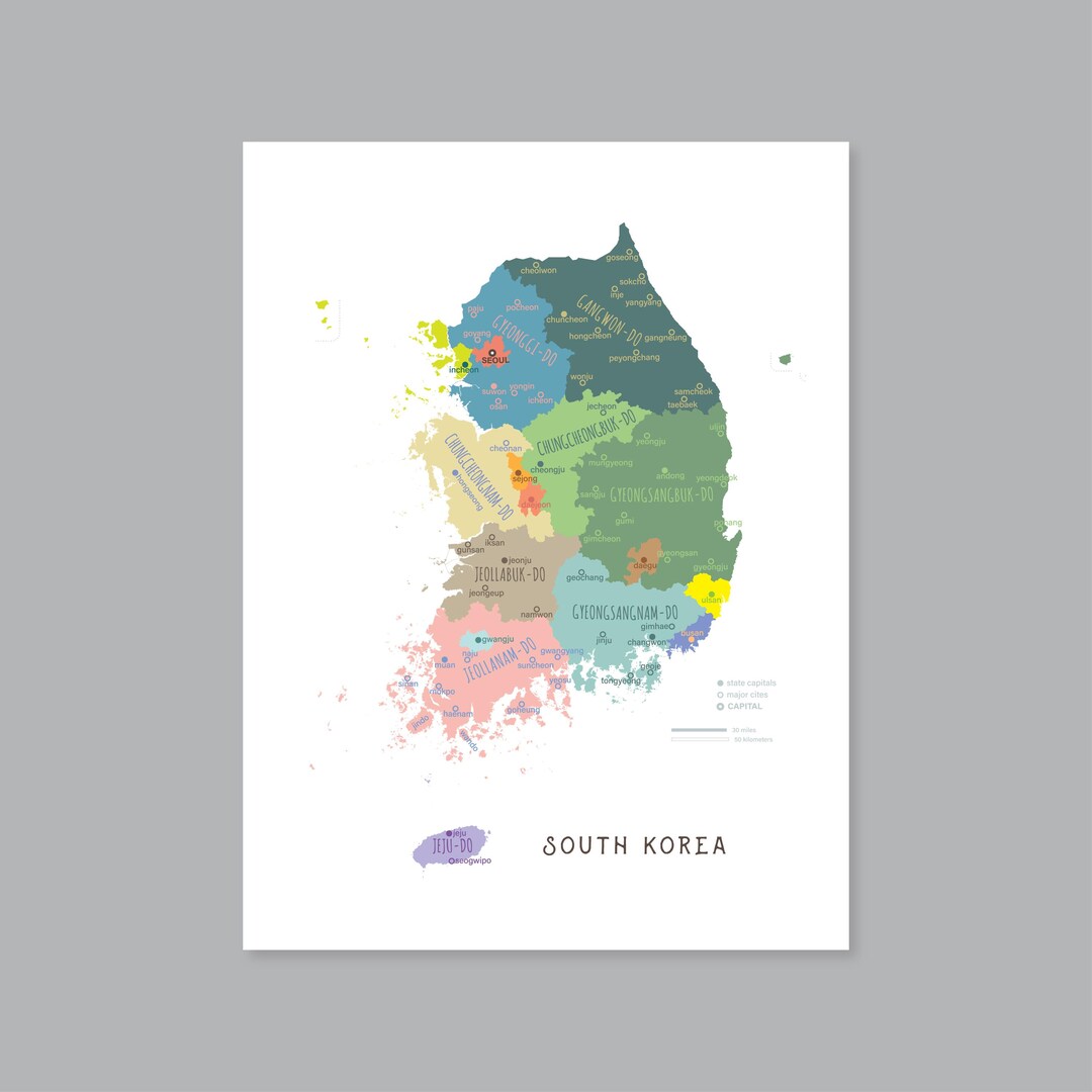 South Korea Map, PRINTABLE South Korea Provinces, Labeled South Korea ...