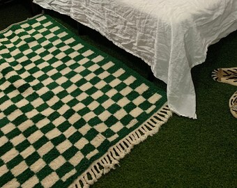 White and Green Beni Ourain Rug Modern Moroccan Rug Custom W-40_GR-10 ...