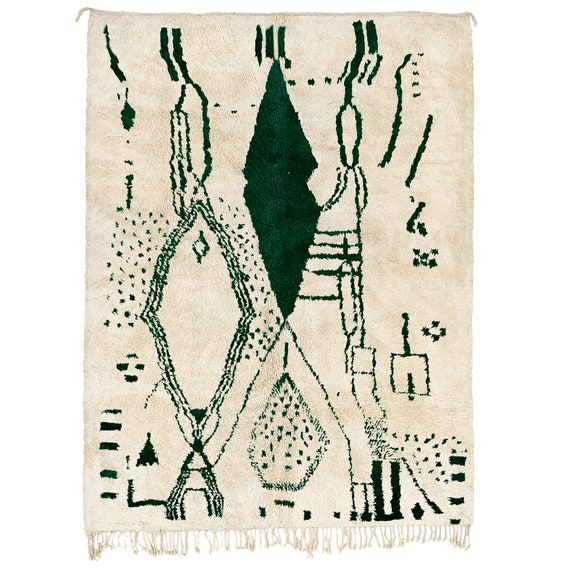 White and Green Beni Ourain Rug Modern Moroccan Rug Custom - Etsy