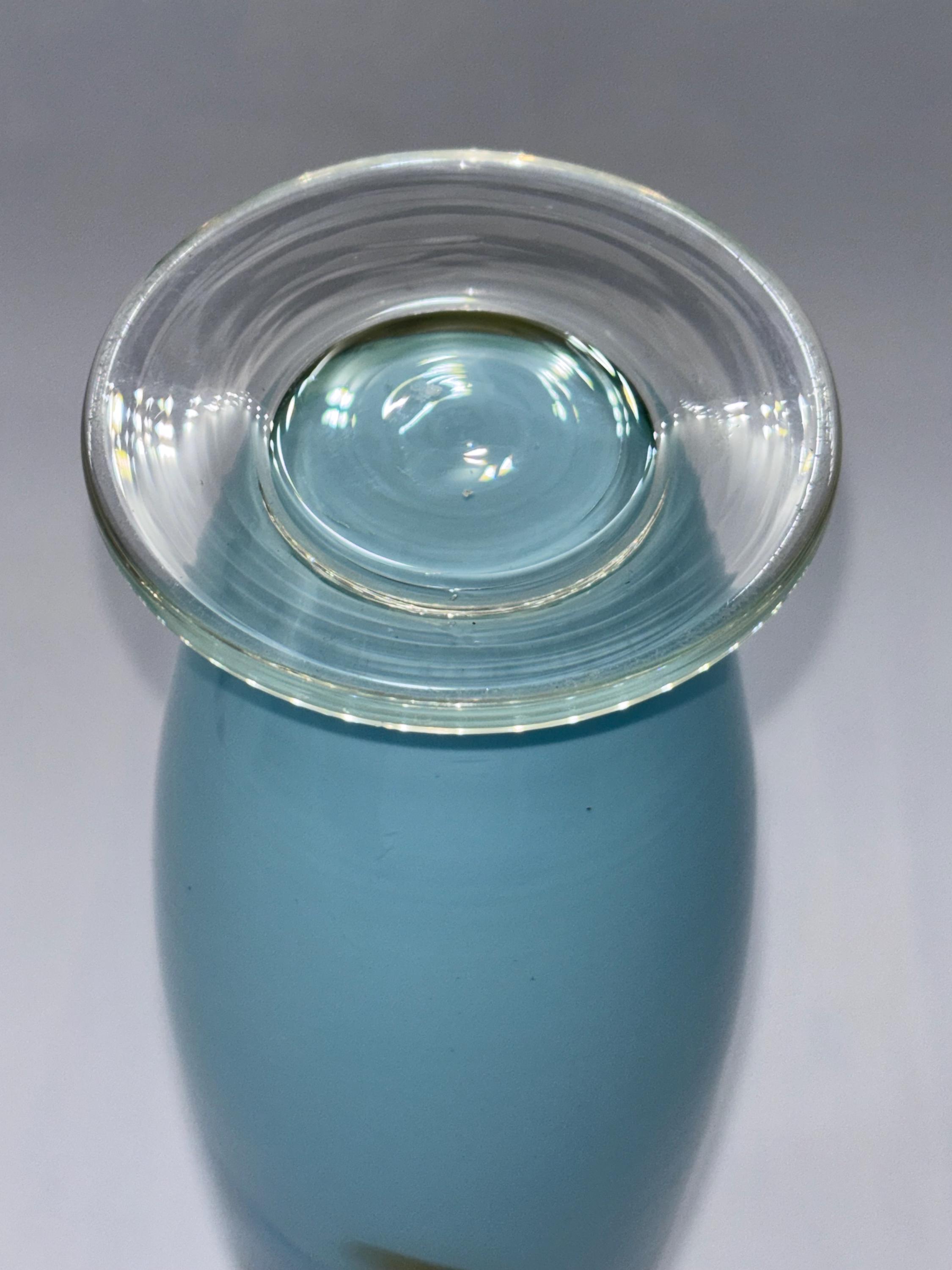 Dalian Glass Co. Snowflakes Vase Made in China Blue Swirl Vintage Cased ...