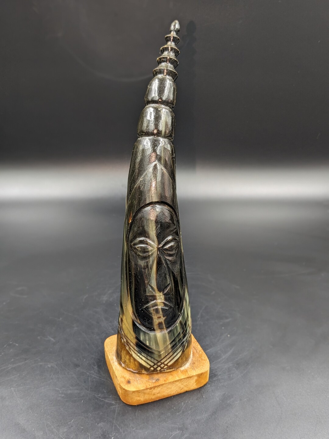 Hand Carved Cow Horn With Wood Base - Etsy