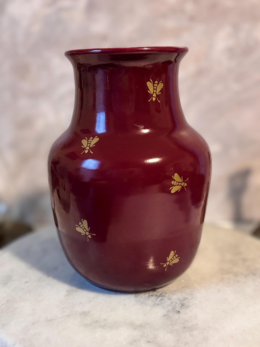 Ethan Allen Bumble Bee Burgundy Vases(2) Gold Bees Red - Etsy
