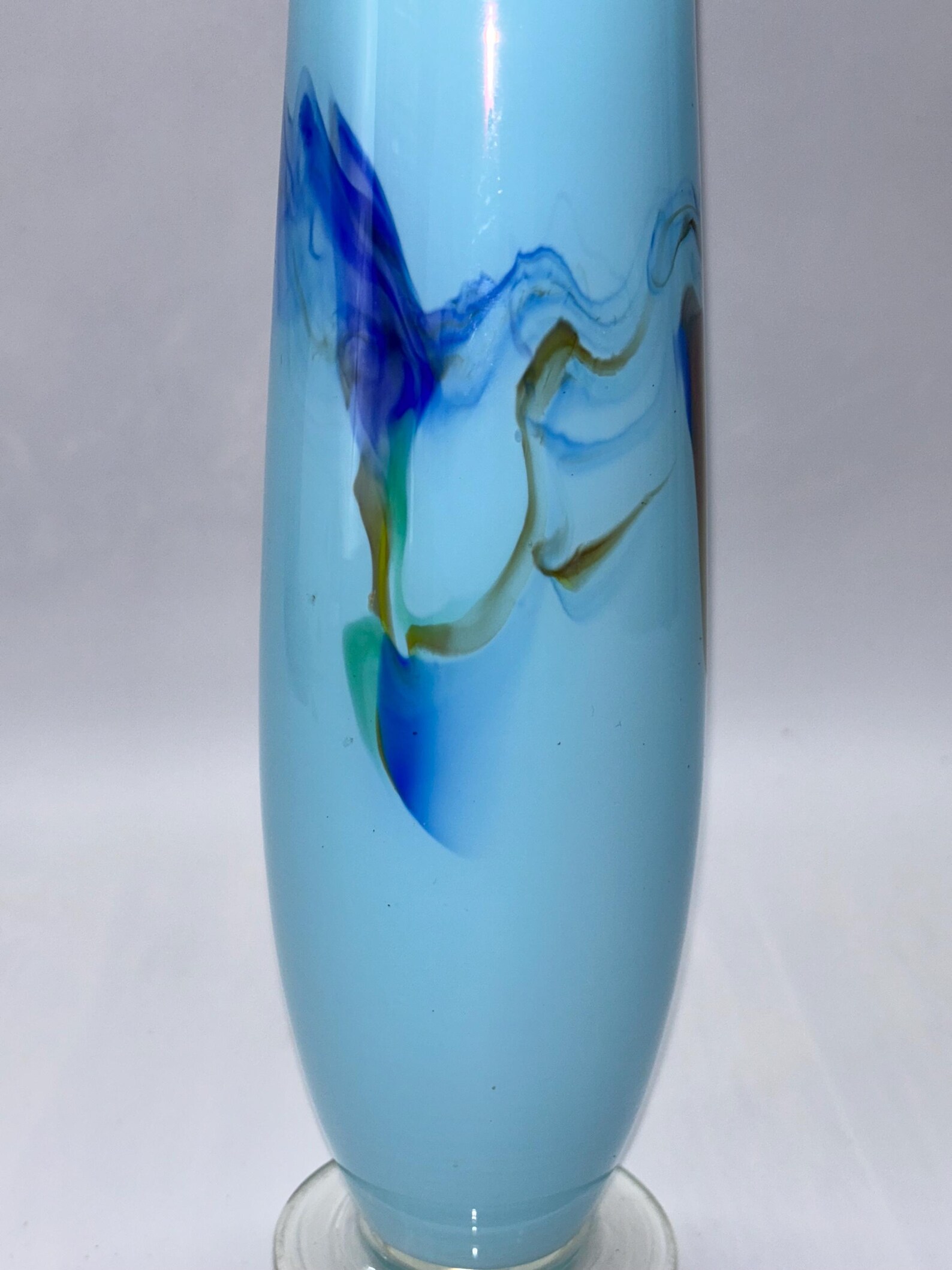 Dalian Glass Co. Snowflakes Vase Made in China Blue Swirl Vintage Cased ...