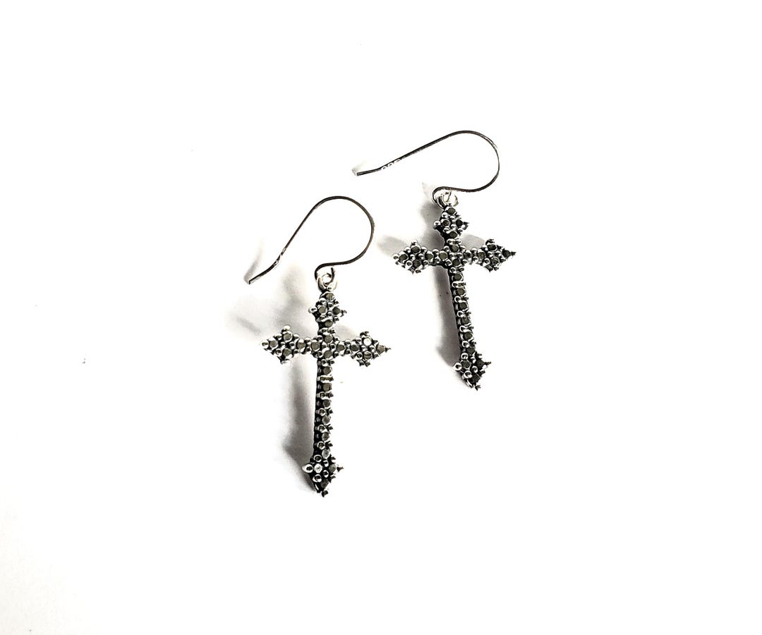 Gothic Antique Marcasite Effect Orthodox Cross Crucifix Solid Sterling ...