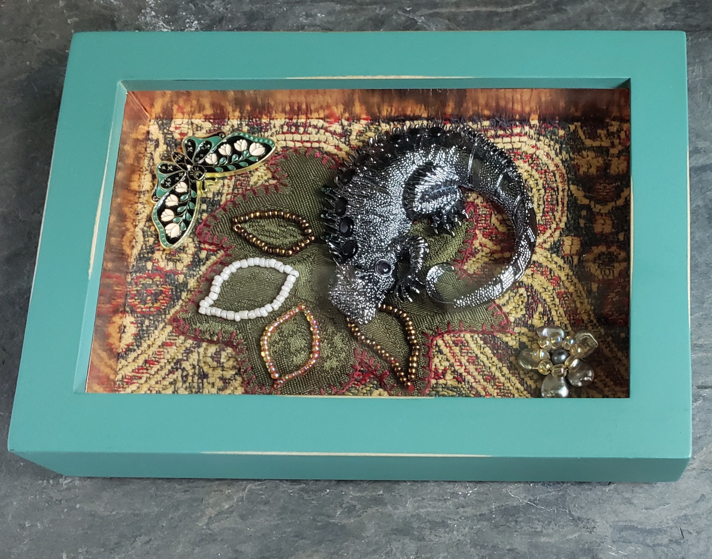 Unique One-off Handmade Box Frame Mixed Media Diorama With Lizard and ...