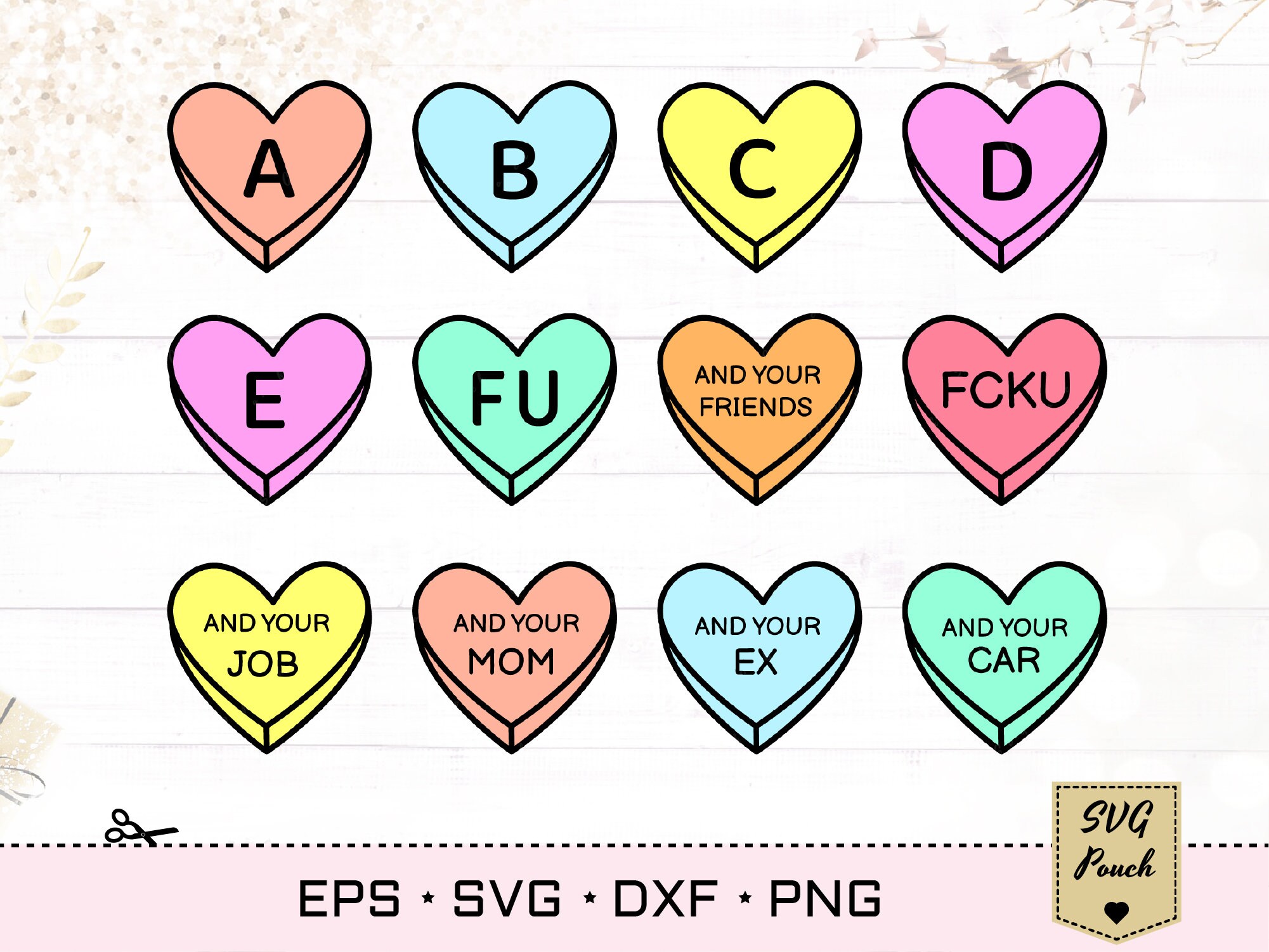 ABCDEFU svg snoep hartjes ABCDE FU svg gekleurd - Etsy Nederland